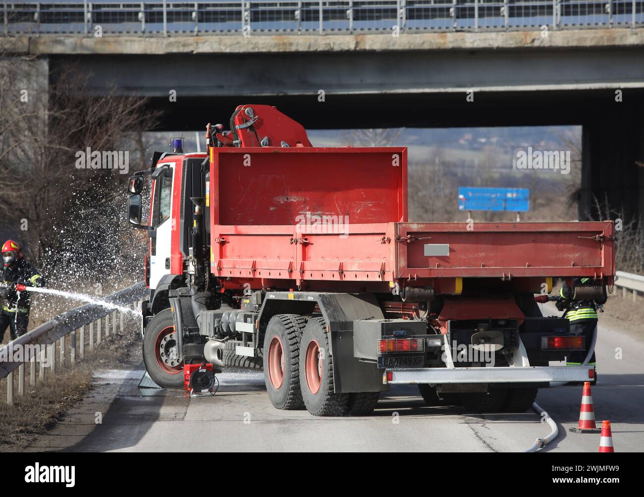 Fire and Rescue Imergency Units at car crash training on highway Stock ...