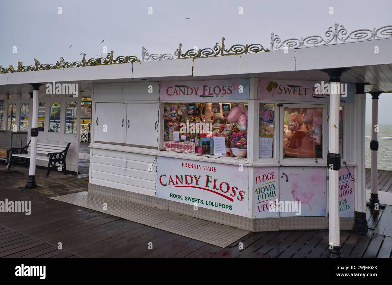 Traditional Candy Floss kiosk on Brighton pier in winter Stock Photo ...