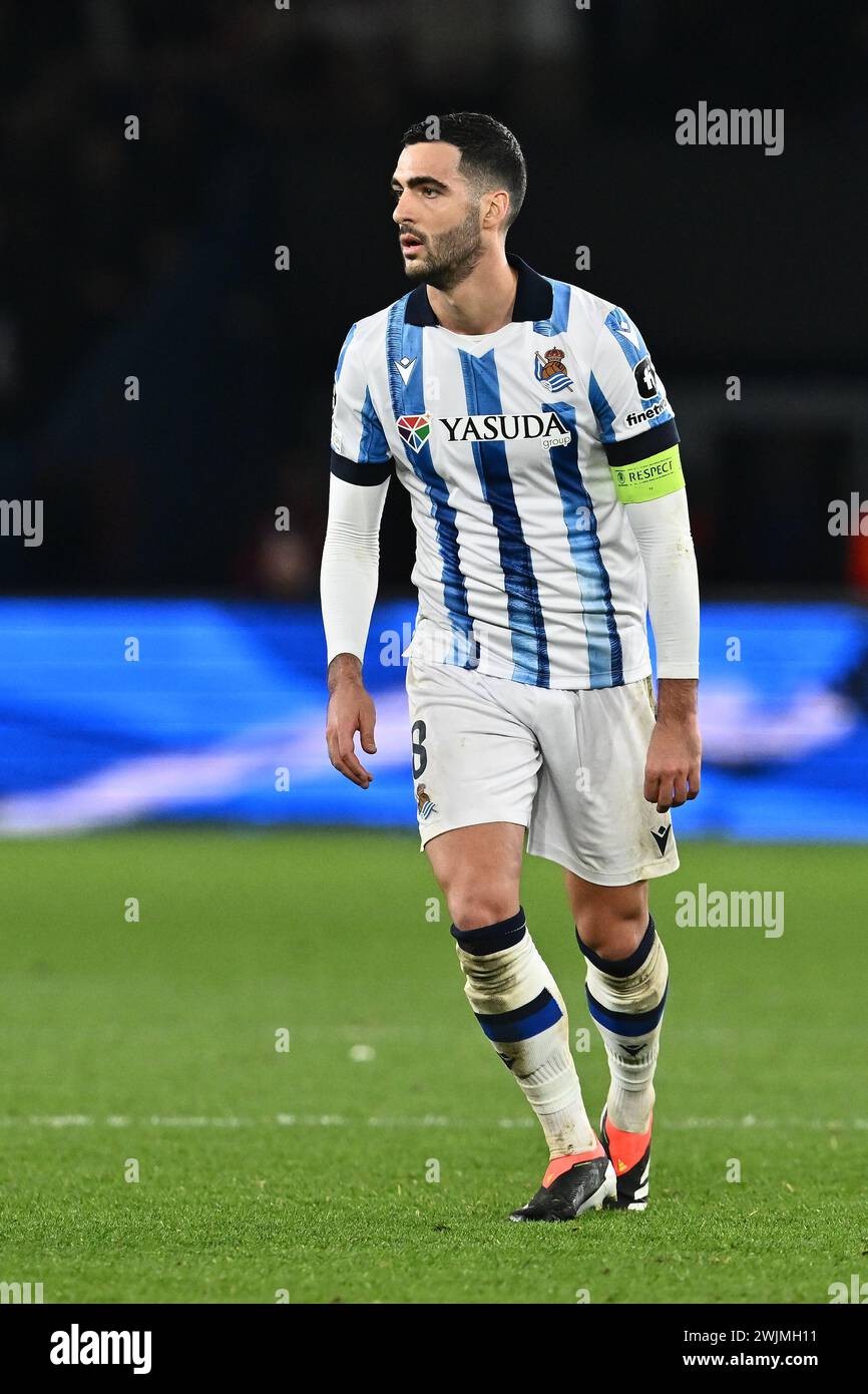 PARIS, FRANCE - FEBRUARY 14: Mikel Merino of Real Sociedad during the ...