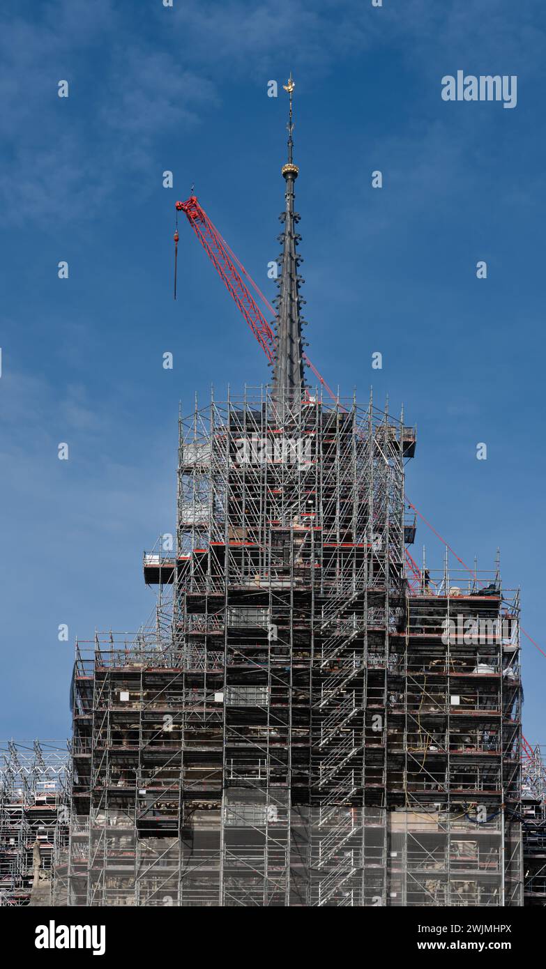 Paris, France - 02 15 2024: Notre Dame de Paris. View of the spire ...