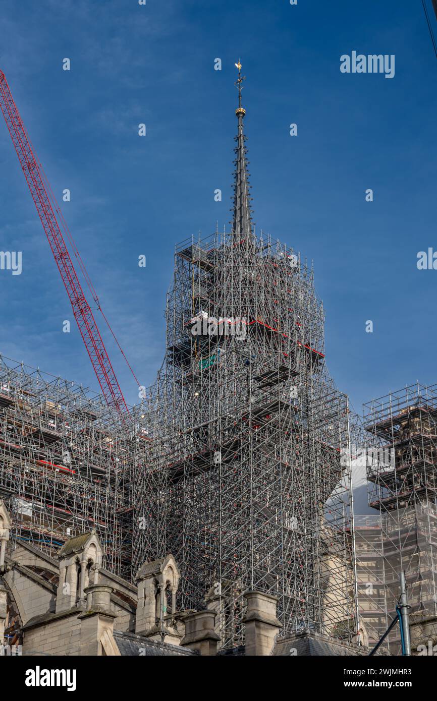 Paris, France - 02 15 2024: Notre Dame de Paris. View of the spire ...