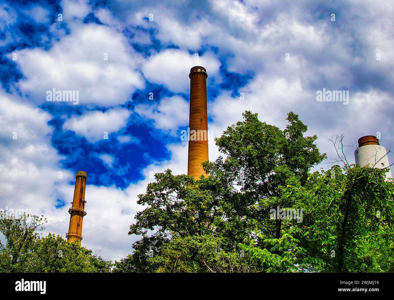 Chimneys from a power station in Dickerson, Maryland Stock Photo - Alamy