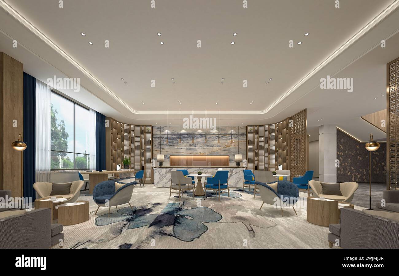 3d render of building entrance lobby interior Stock Photo - Alamy