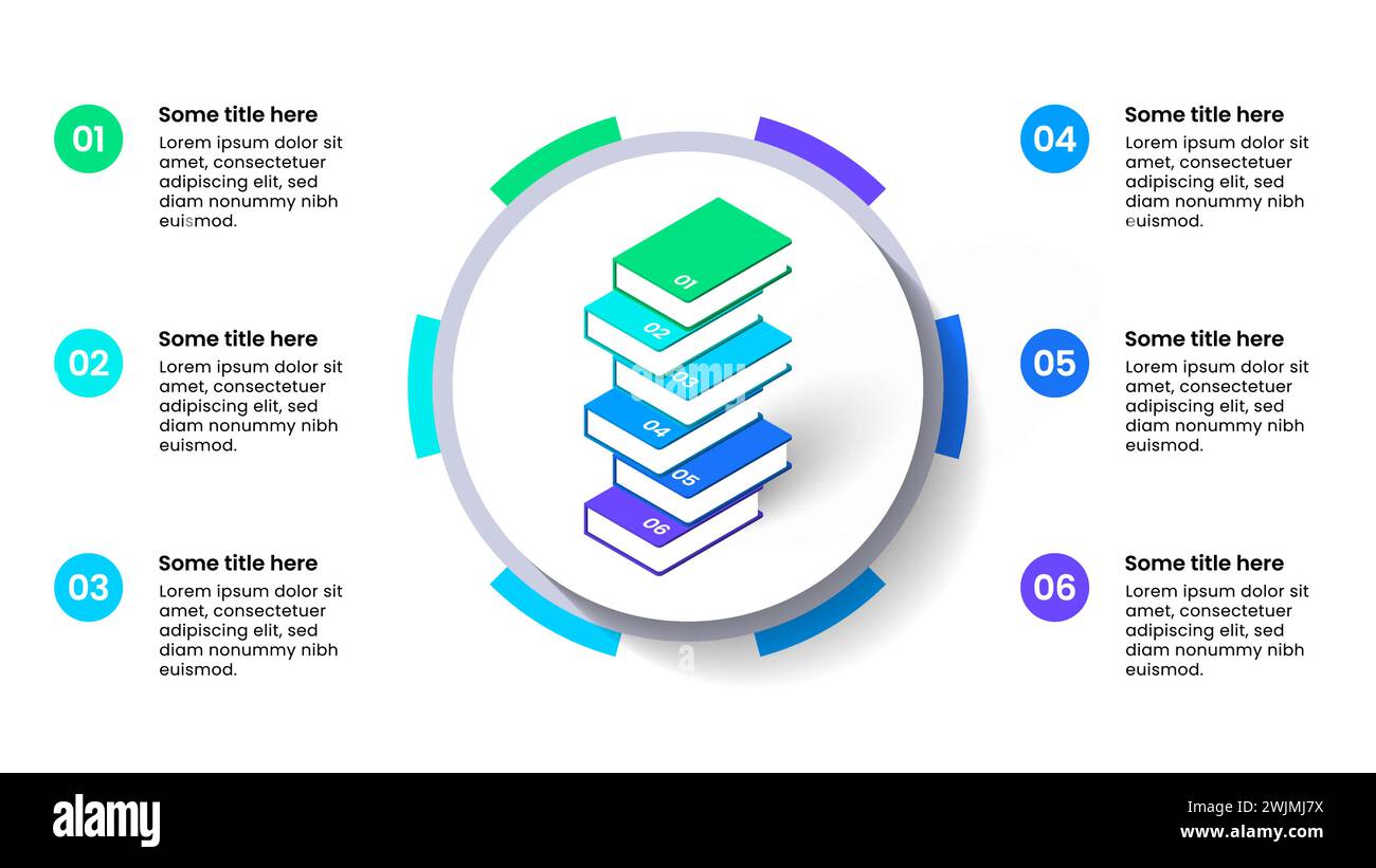 Infographic template with 6 options or steps. Books. Can be used for ...