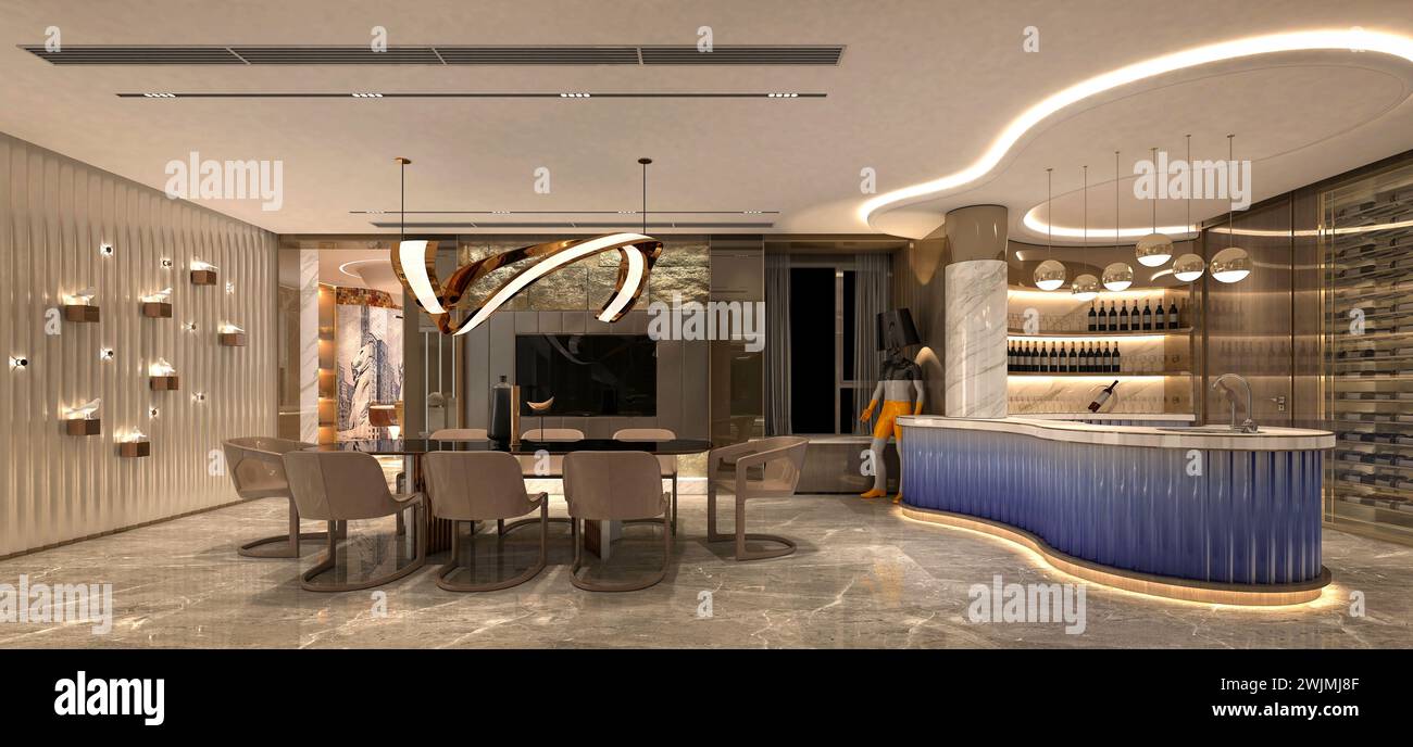 3d render of club house lounge Stock Photo - Alamy