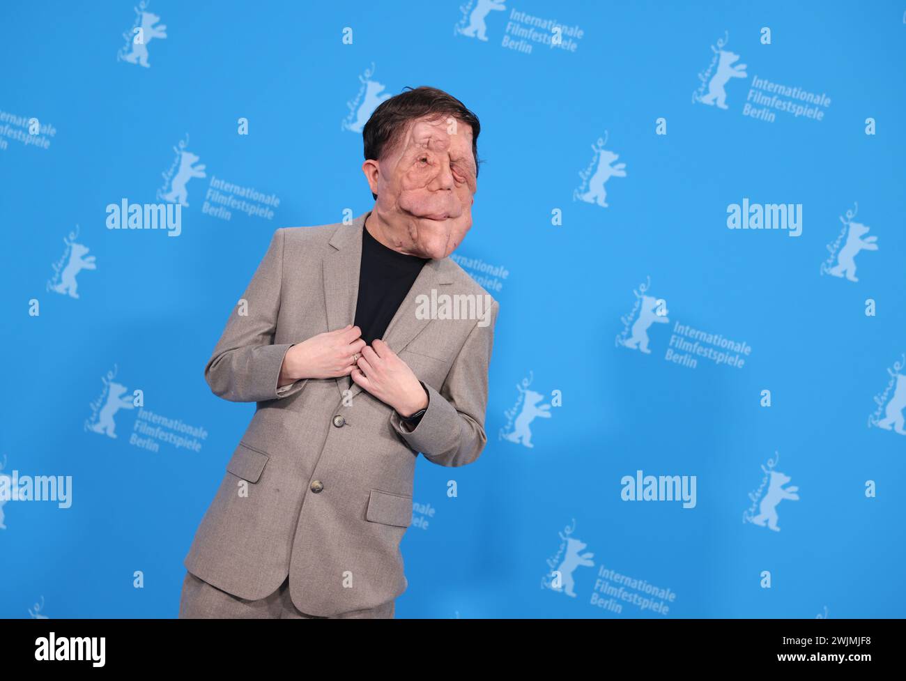 Berlin, Germany. 16th Feb, 2024. Adam Pearson, actor, arrives at the ...