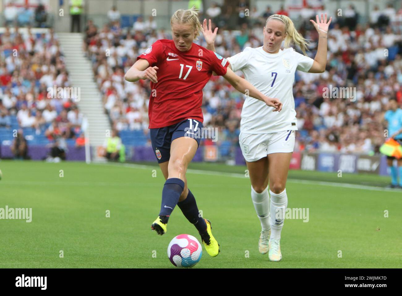 Julie Blakstad and Beth Mead England v Norway UEFA Womens Euro Brighton ...