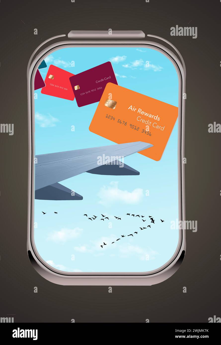 Air miles reward credit cards are seen flying by the window of an ...