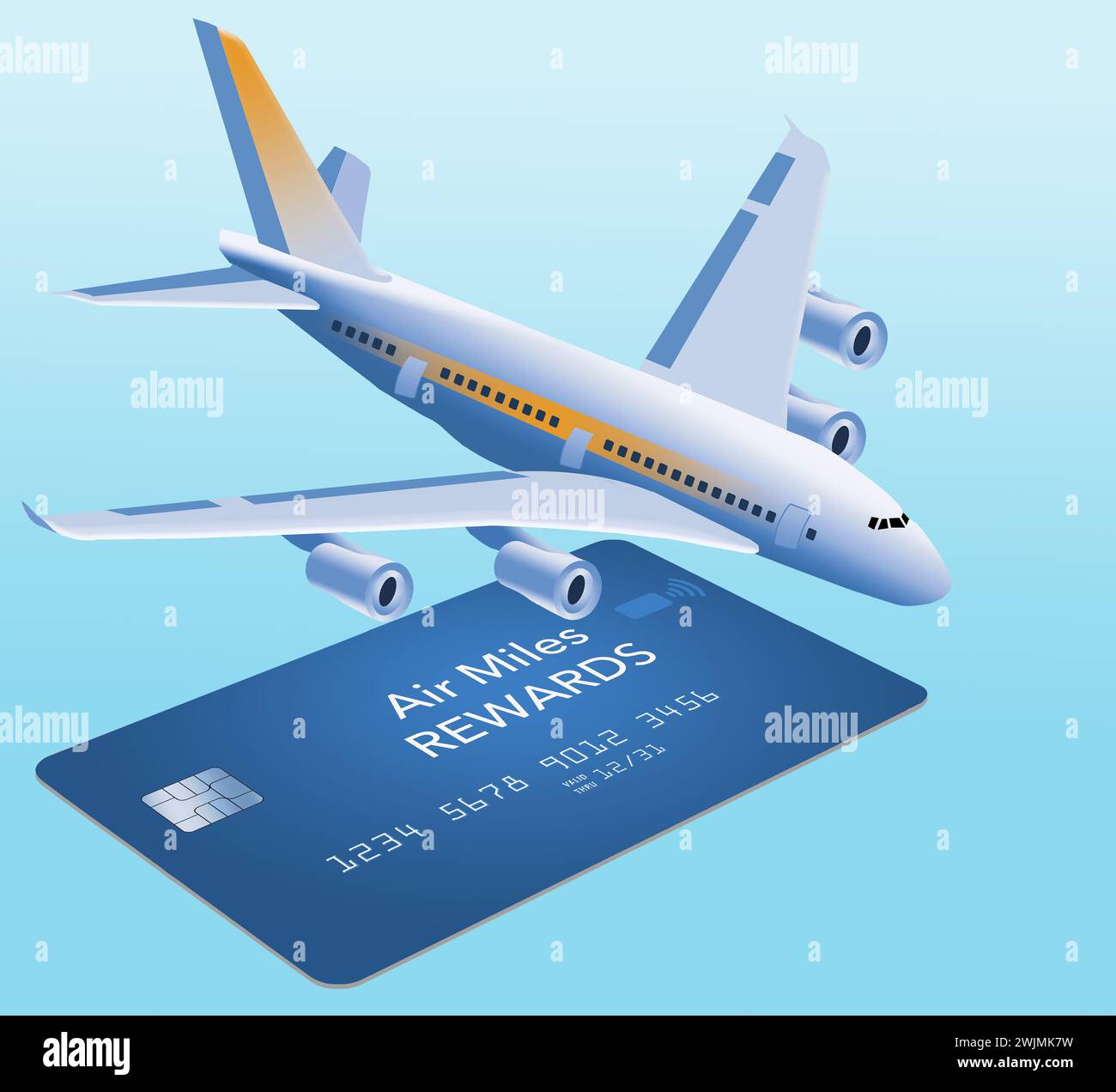 An air miles reward credit card is seen isolated on a blue background ...