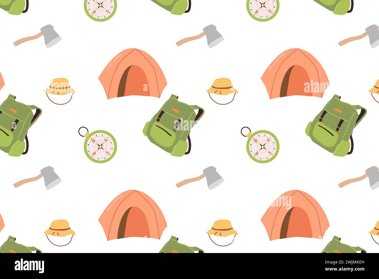 Hand drawn hiking seamless pattern for children adventure. Vector ...