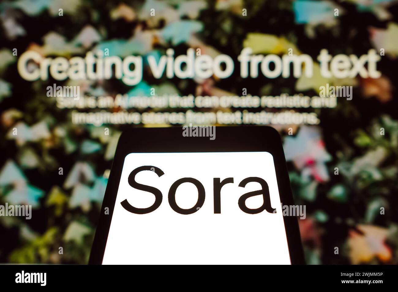 In this photo illustration, the Sora logo is displayed on a smartphone ...
