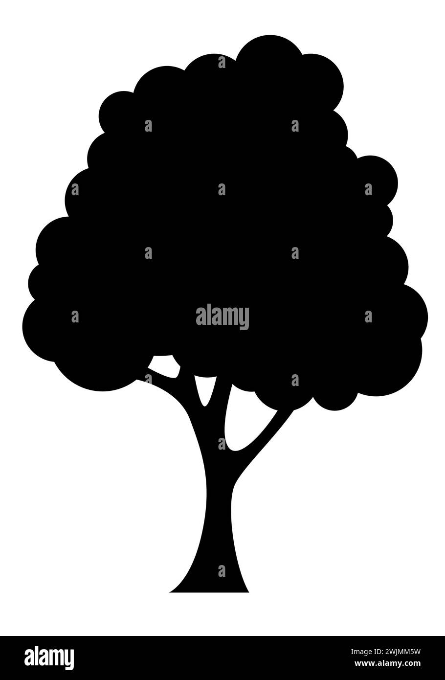 tree silhouette, black and white vector illustration of deciduous tree ...