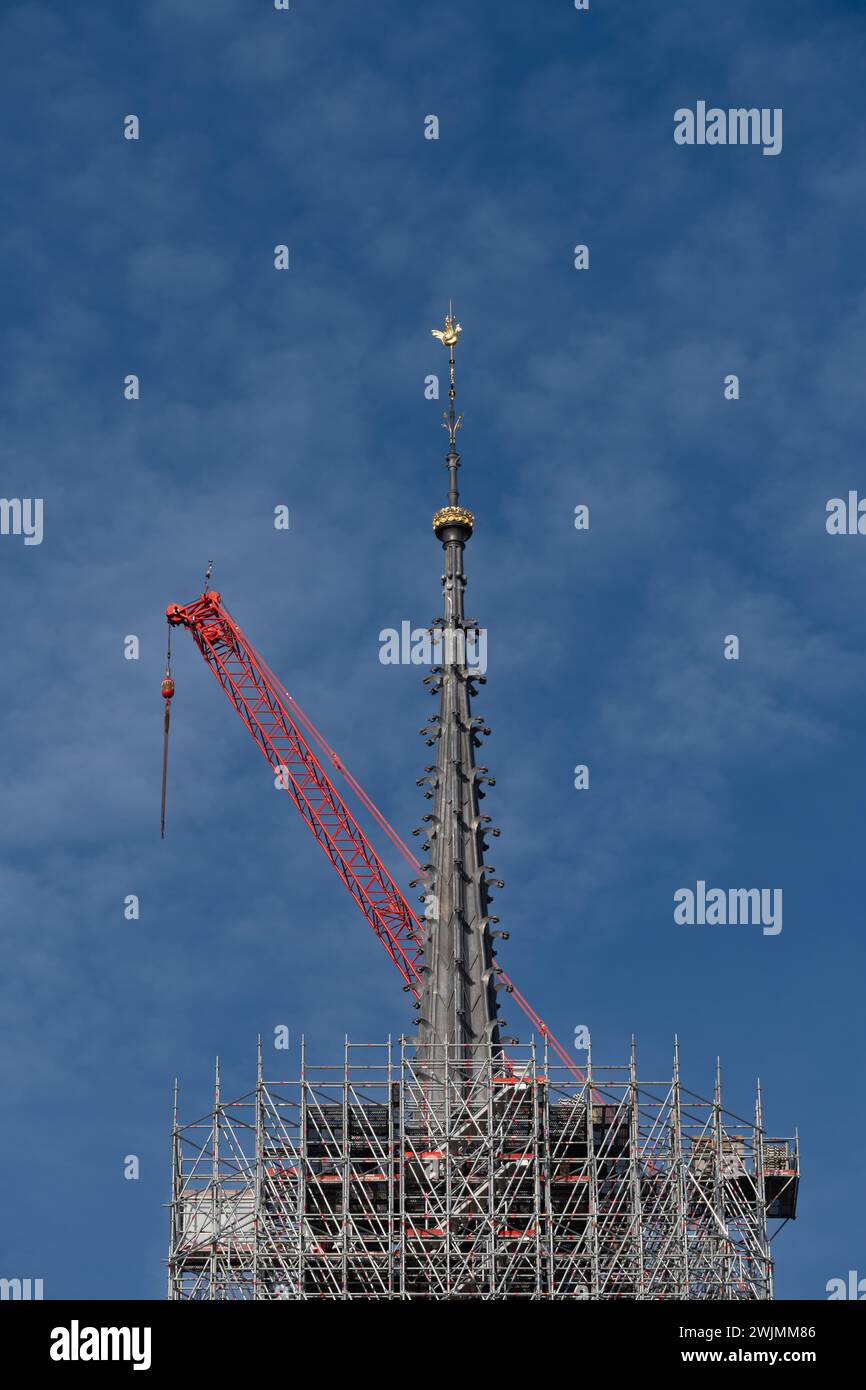 Paris, France - 02 15 2024: Notre Dame de Paris. View of the spire ...