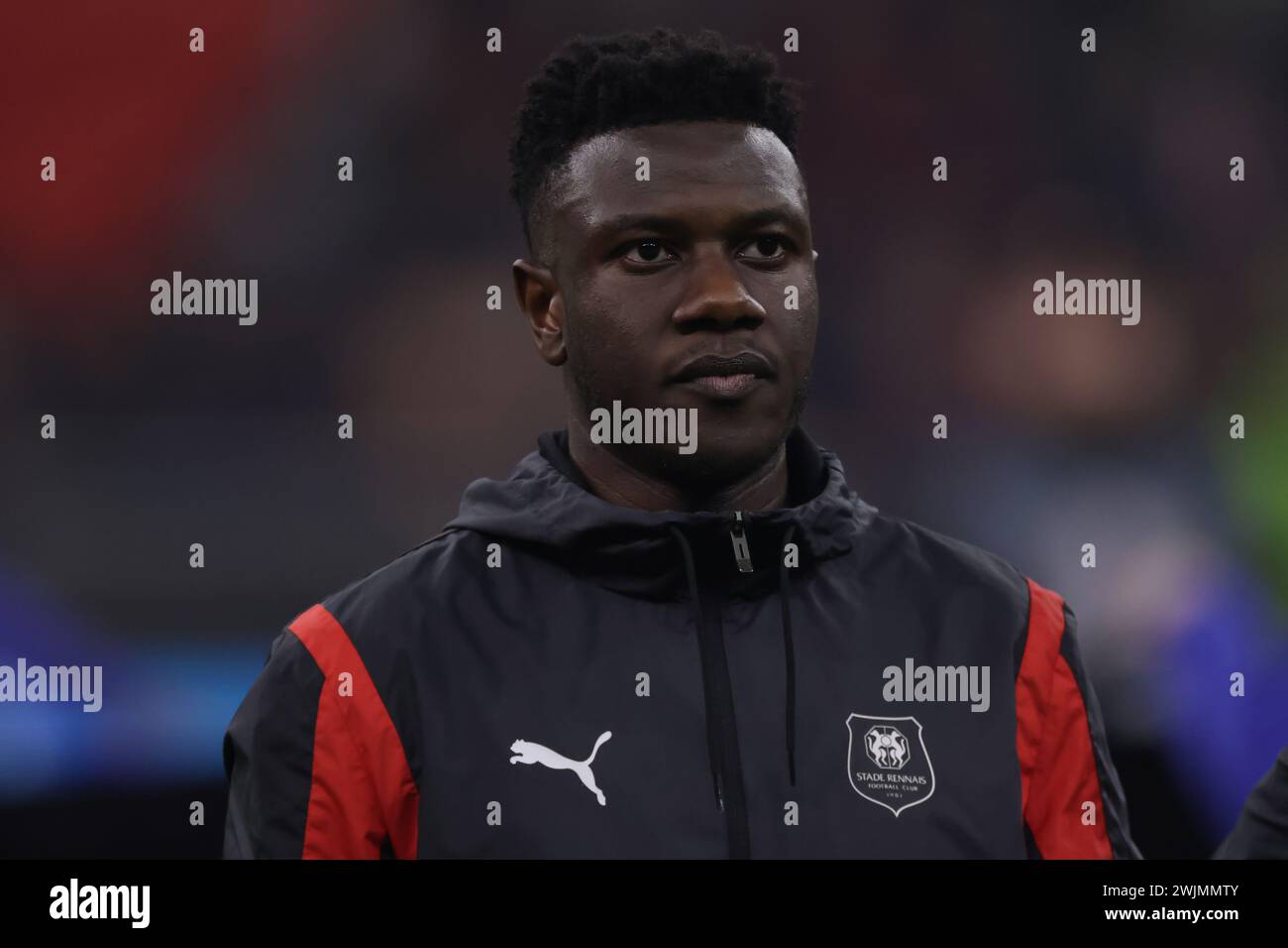Milan, Italy. 15th Feb, 2024. Azor Matusiwa of Stade Rennais FC looks ...