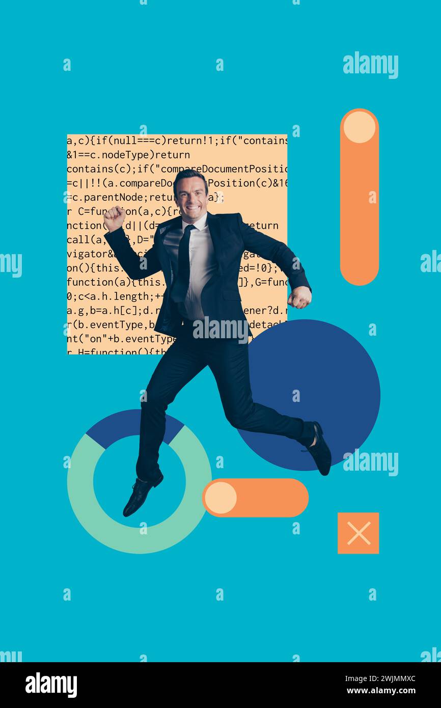 Creative Abstract Template Collage Of Funny Man Programmer Data Science Coding App Data