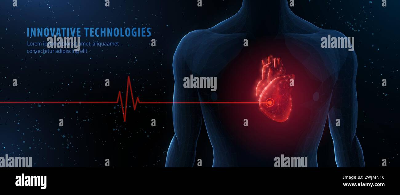 Human heart and body with red cardio line. Abstract 3d vector. Heart ...