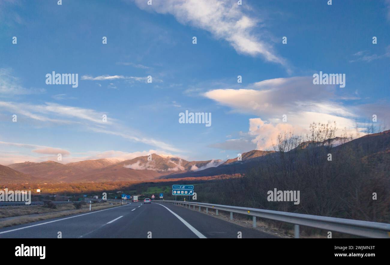 Caceres, Spain - January 19th, 2024: Driving along Autovia A-66 ...