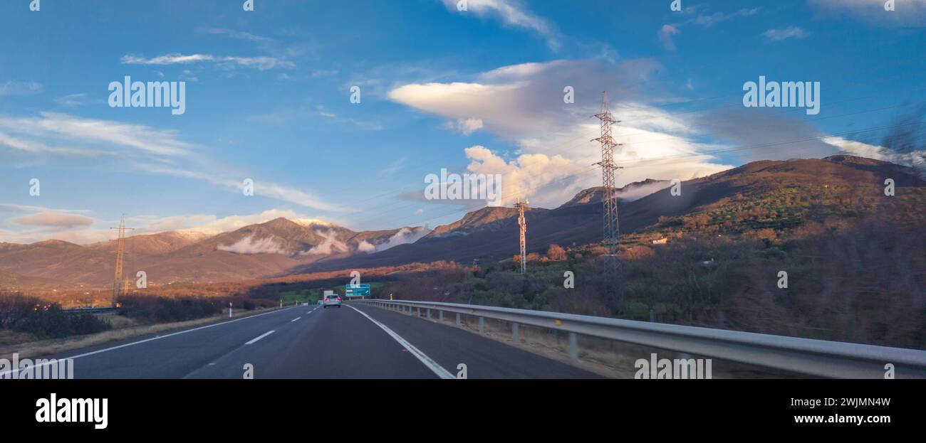 Caceres, Spain - January 19th, 2024: Driving along Autovia A-66 ...