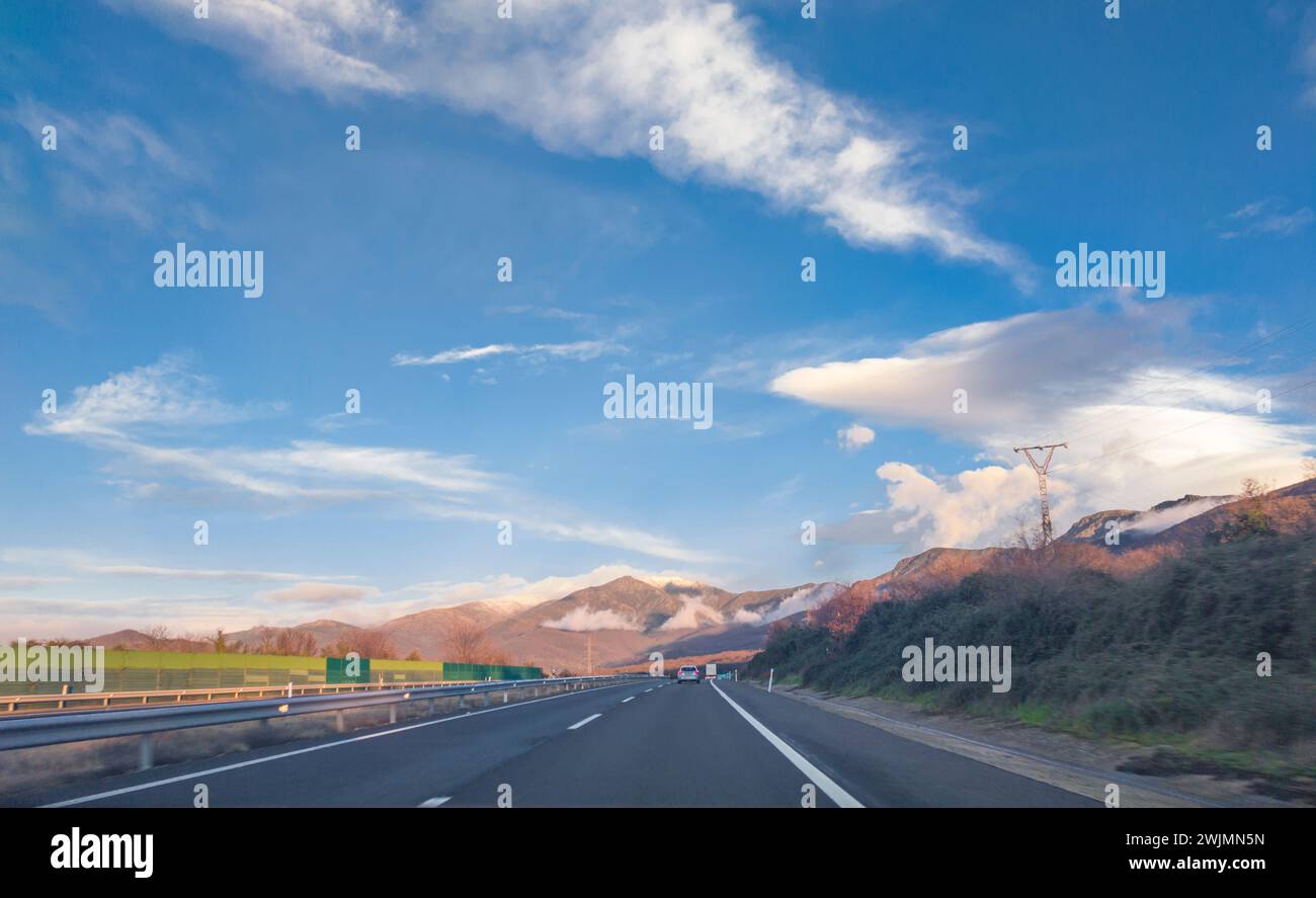 Caceres, Spain - January 19th, 2024: Driving along Autovia A-66 ...