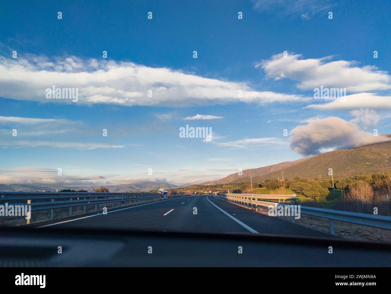 Caceres, Spain - January 19th, 2024: Driving along Autovia A-66 ...