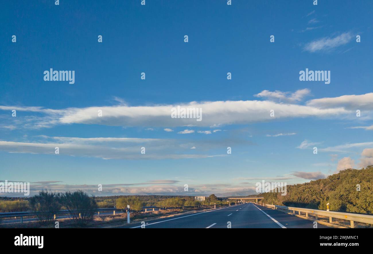 Caceres, Spain - January 19th, 2024: Driving along Autovia A-66 ...