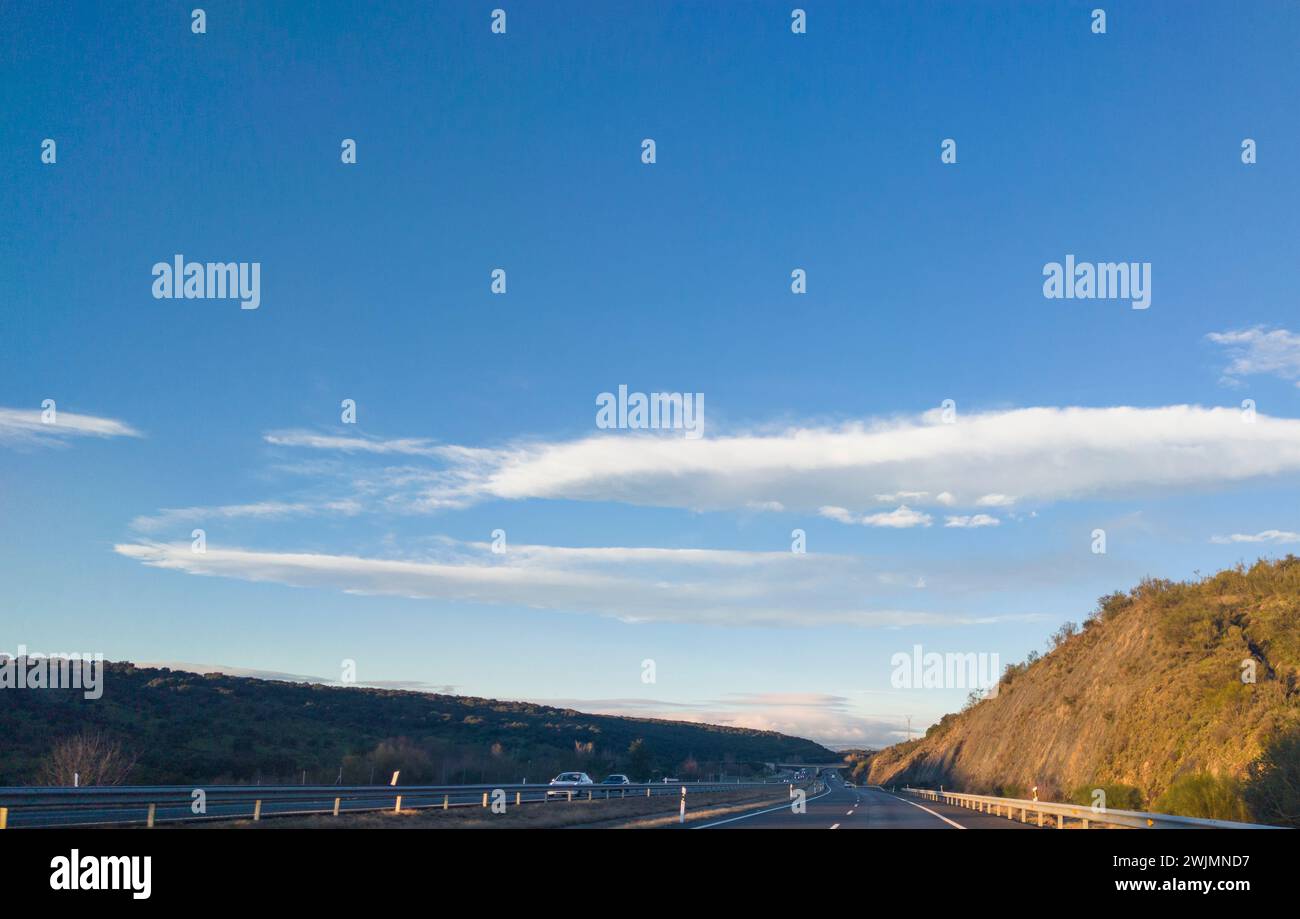 Caceres, Spain - January 19th, 2024: Driving along Autovia A-66 ...
