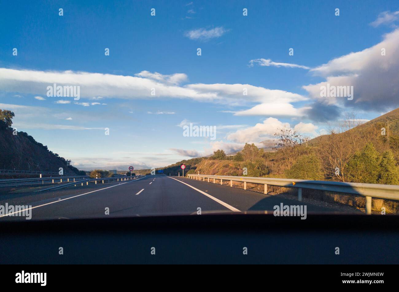 Caceres, Spain - January 19th, 2024: Driving along Autovia A-66 ...