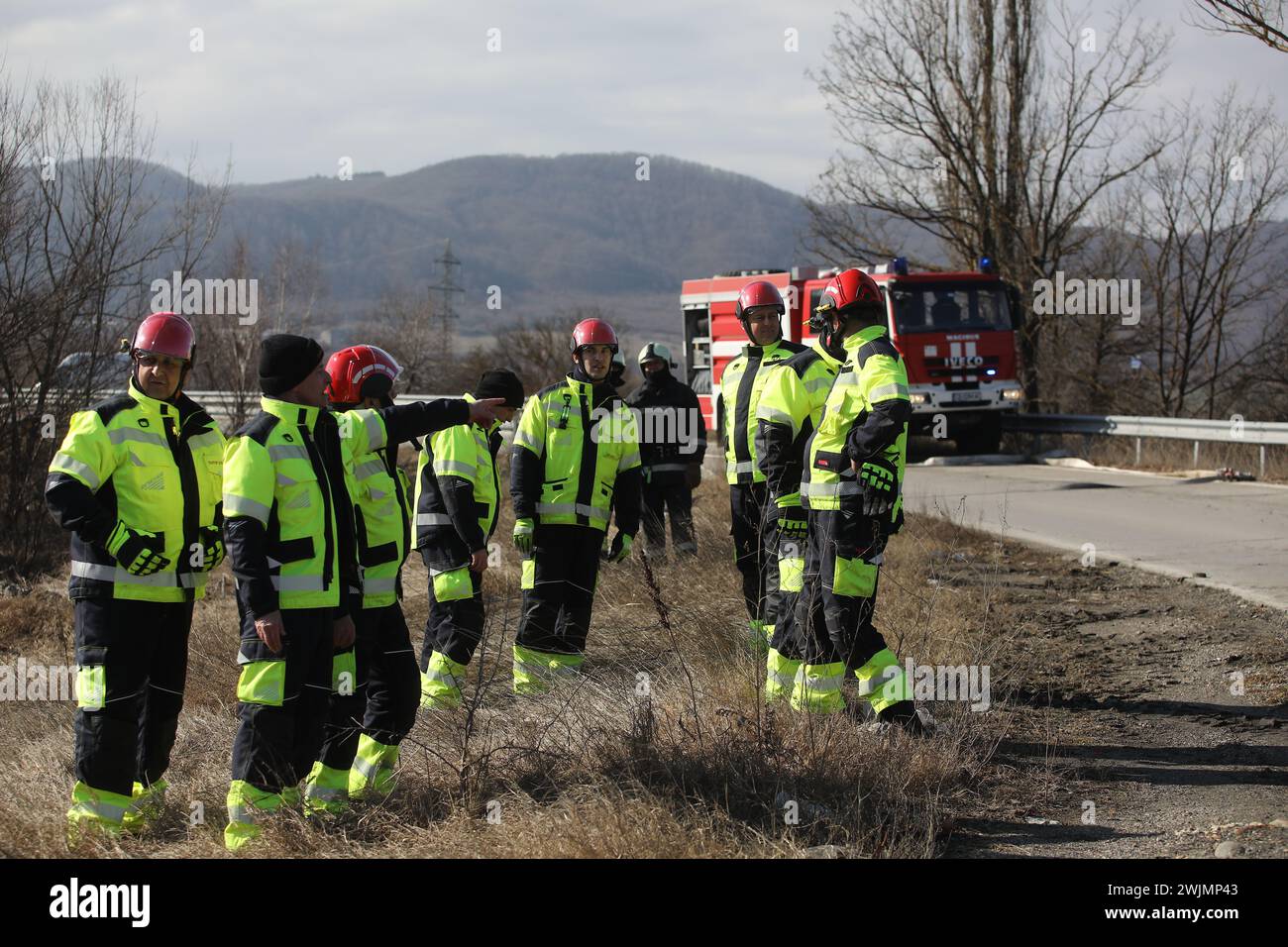 Fire and Rescue Imergency Units at car crash training on highway Stock ...