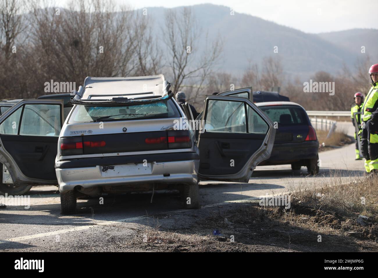 Fire and Rescue Imergency Units at car crash training on highway Stock ...