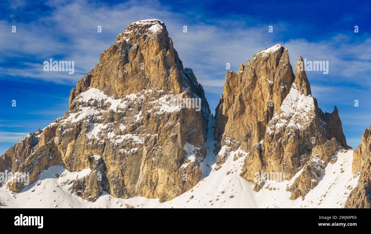 Aerial view of the sunrise dolomites moutains Stock Photo - Alamy