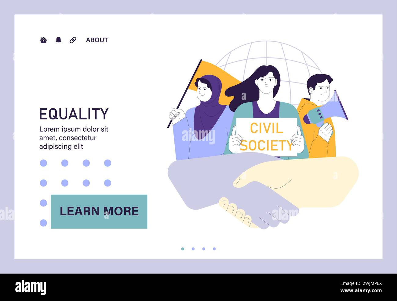 Social equity web or landing. Civil society teamwork, environmental ...