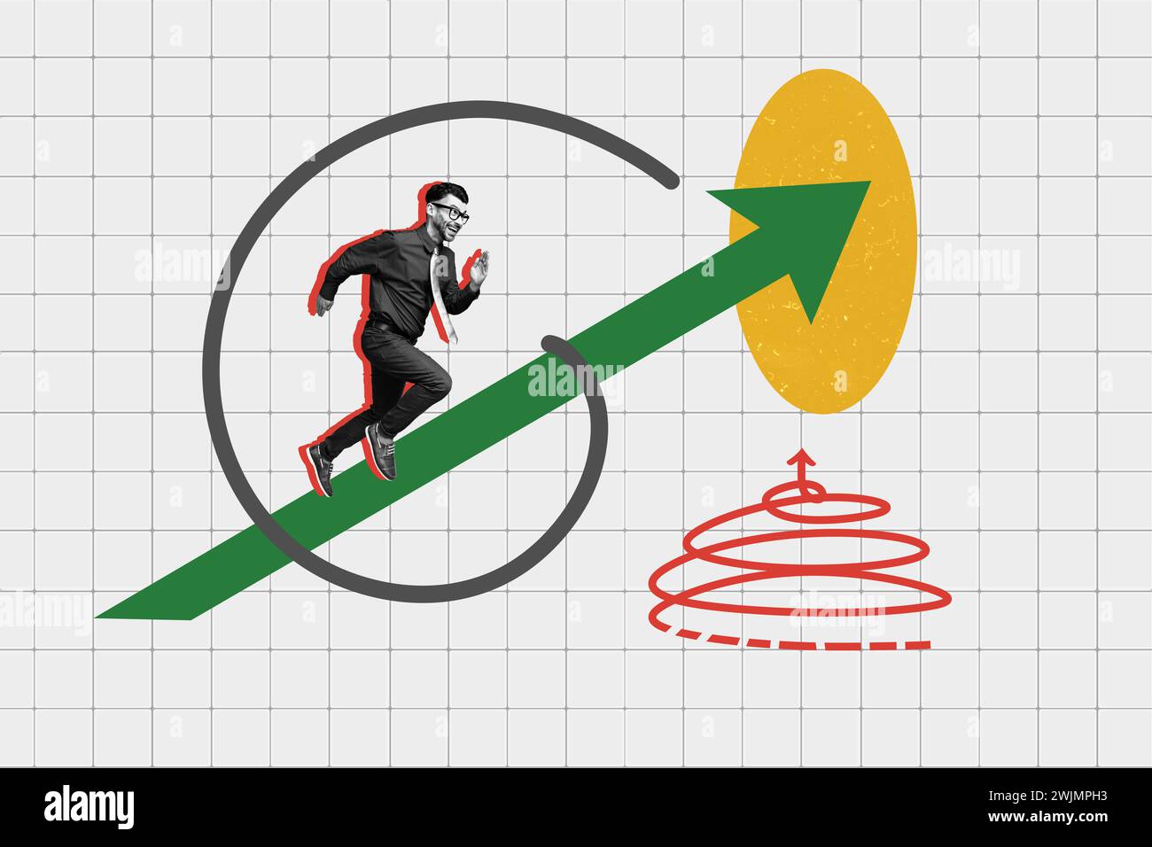 Photo collage image picture running young employee man towards success ...