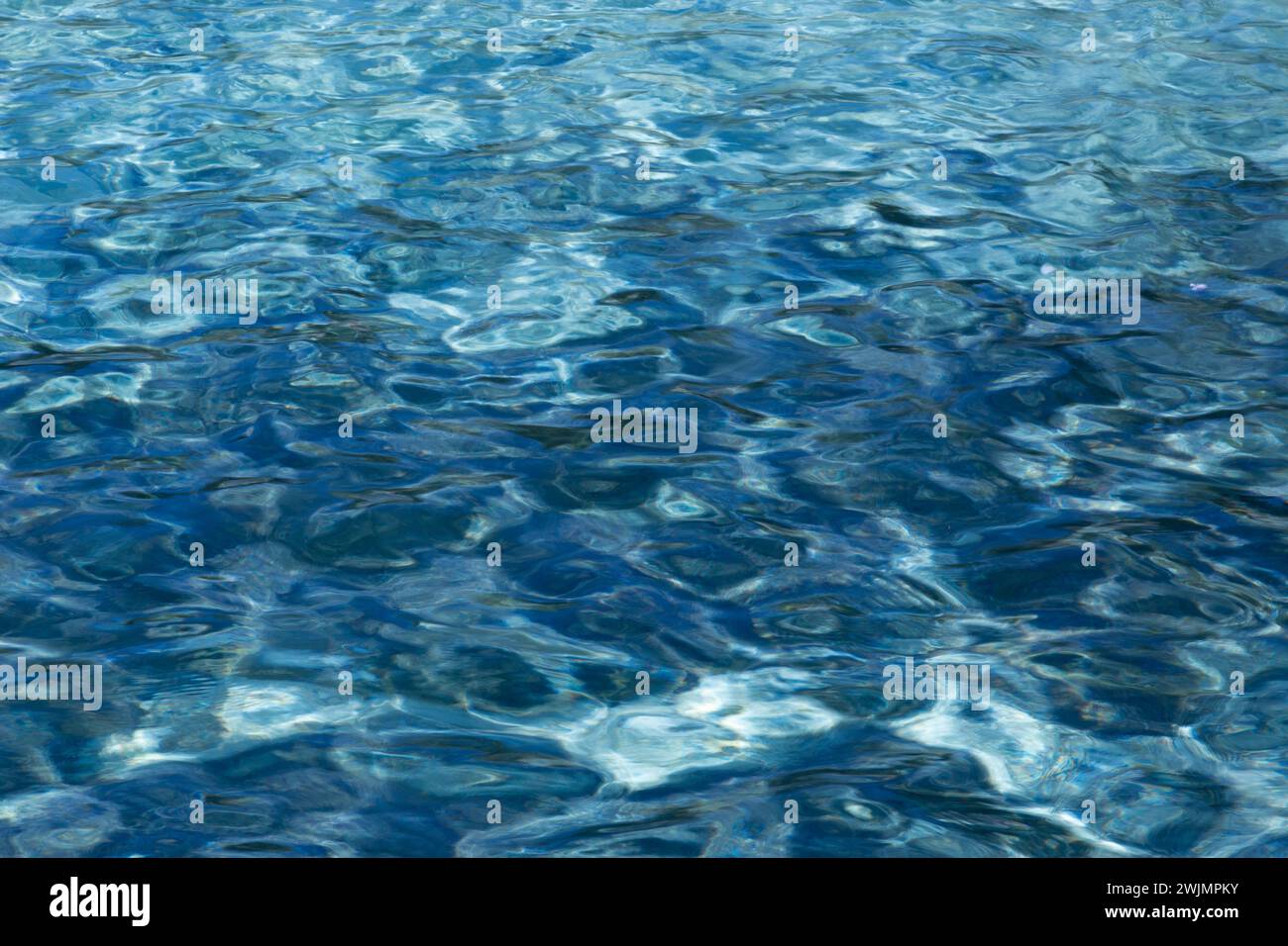Light and dark blue water in a pool with slightly moving waves and ...