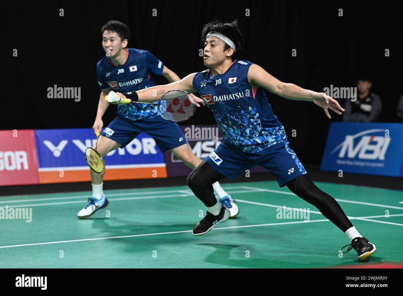 Shah Alam, Malaysia. 16th Feb, 2024. Koga Akira(R) /Shibata Kazuki of Japan compete against M. R ...