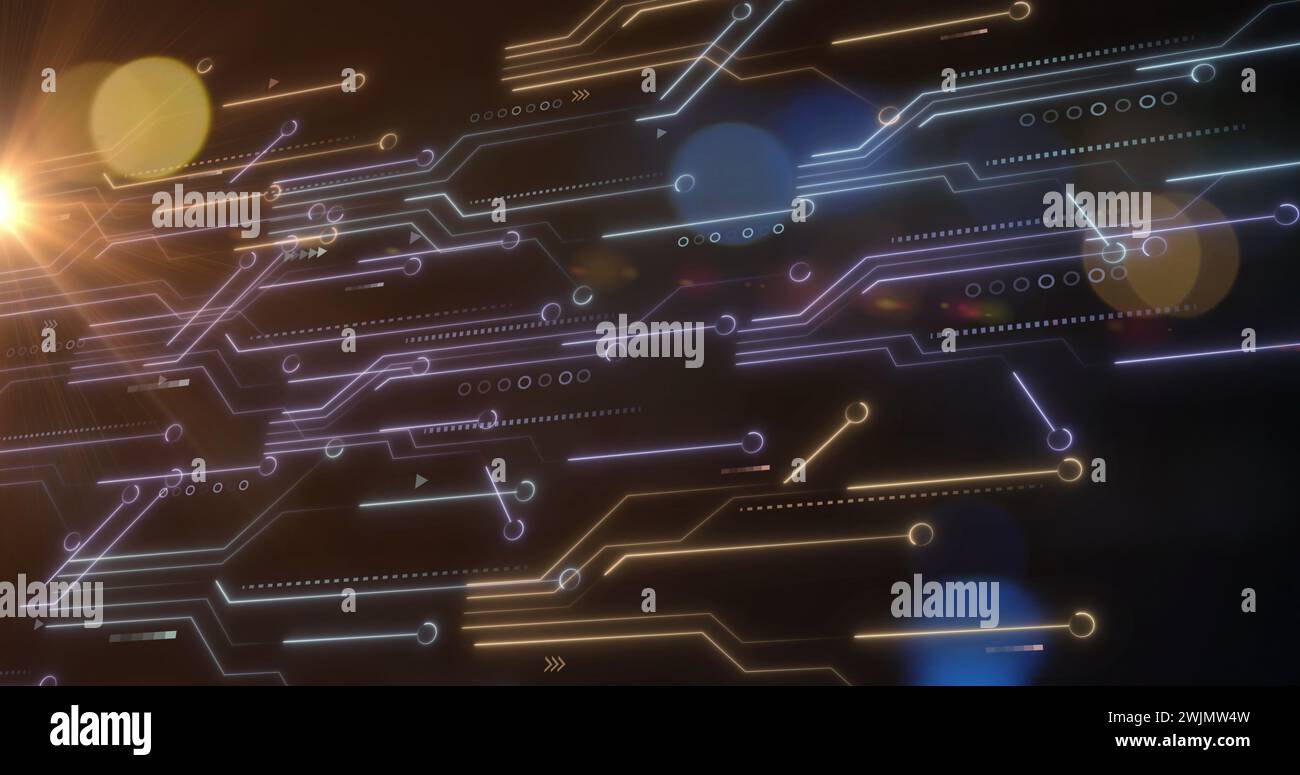 Image of data processing and network of connections with computer ...