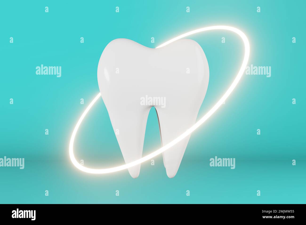 White healthy molar tooth 3D rendering on blue background. Enamel ...