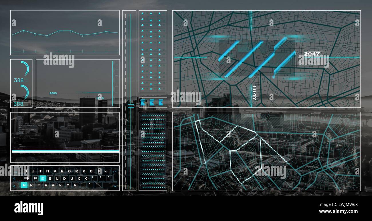 Image of data processing, cityscape and connections Stock Photo - Alamy
