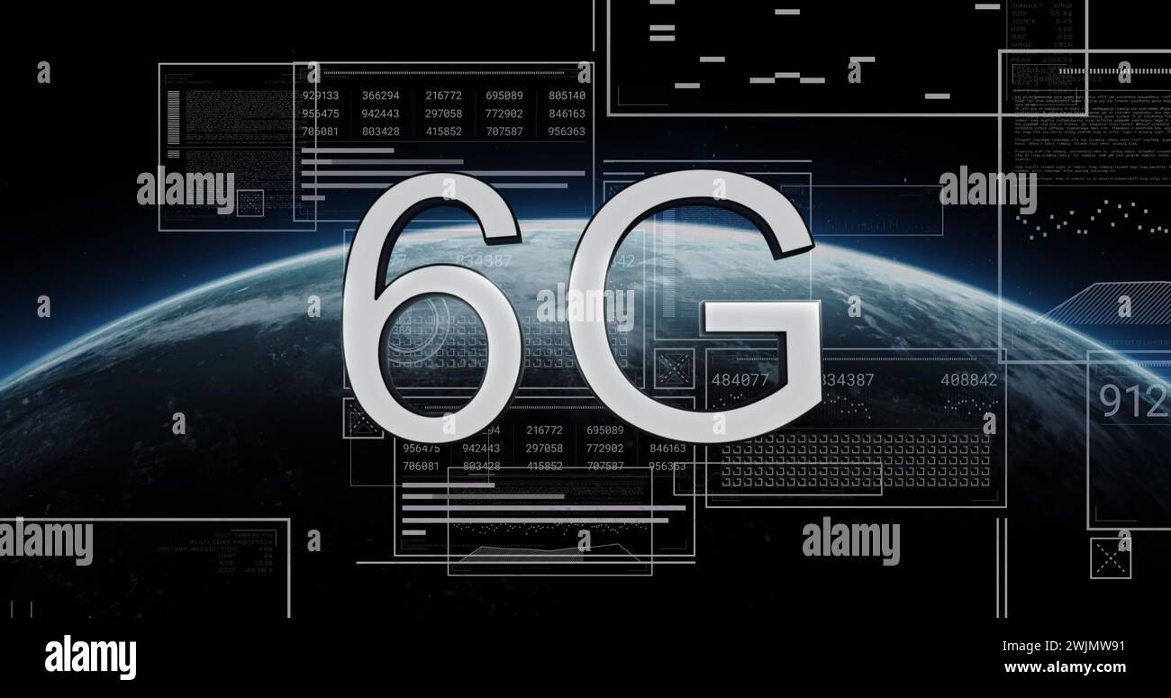 Image of 6g text, globe and computer data processing Stock Photo - Alamy