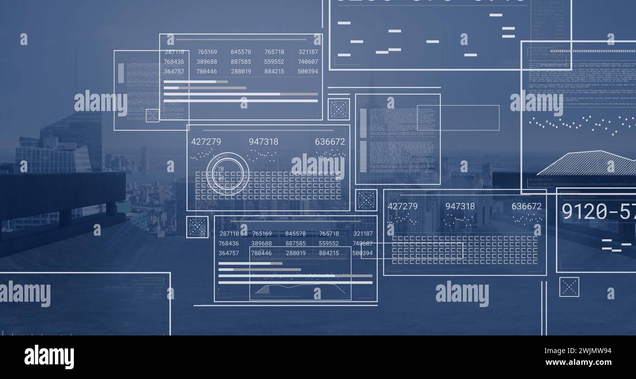 Image of data processing, cityscape and screens Stock Photo - Alamy