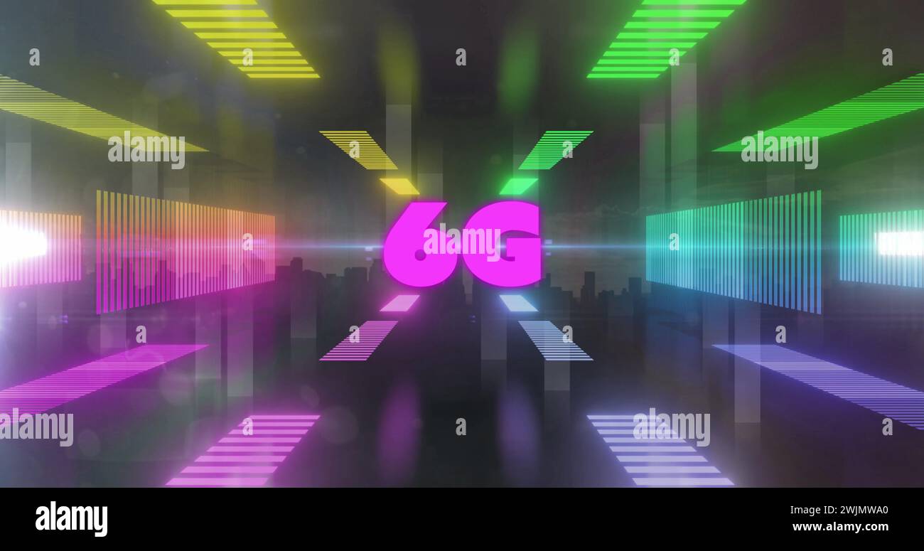 Image of 6g text and computer data processing over cityscape Stock ...