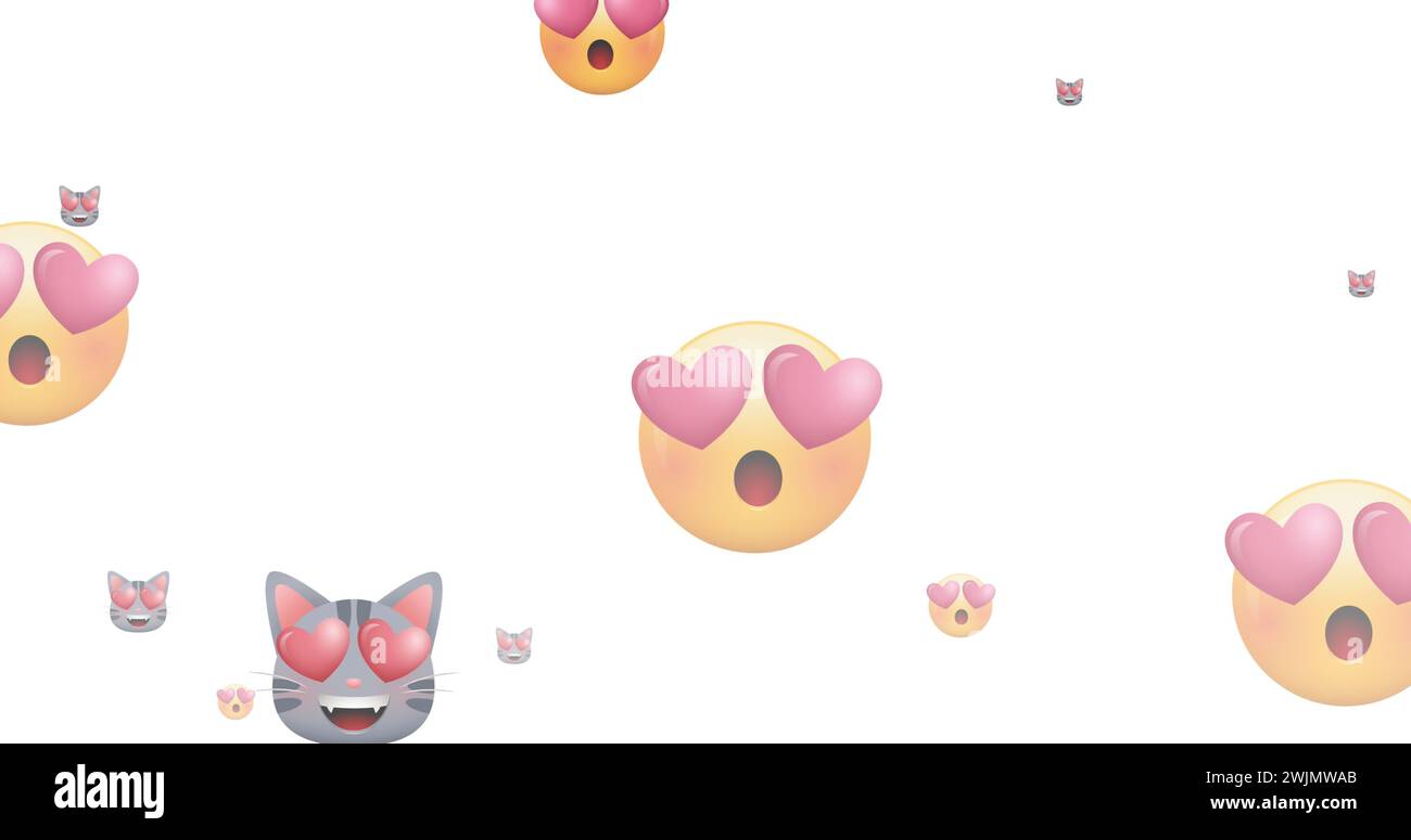 Image of multiple emoji icons with heart eyes on white background Stock ...