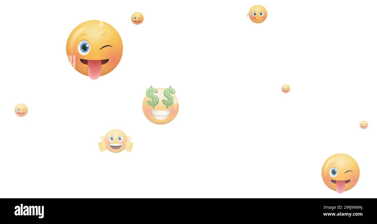 Image of multiple emoji icons flying on white background Stock Photo ...