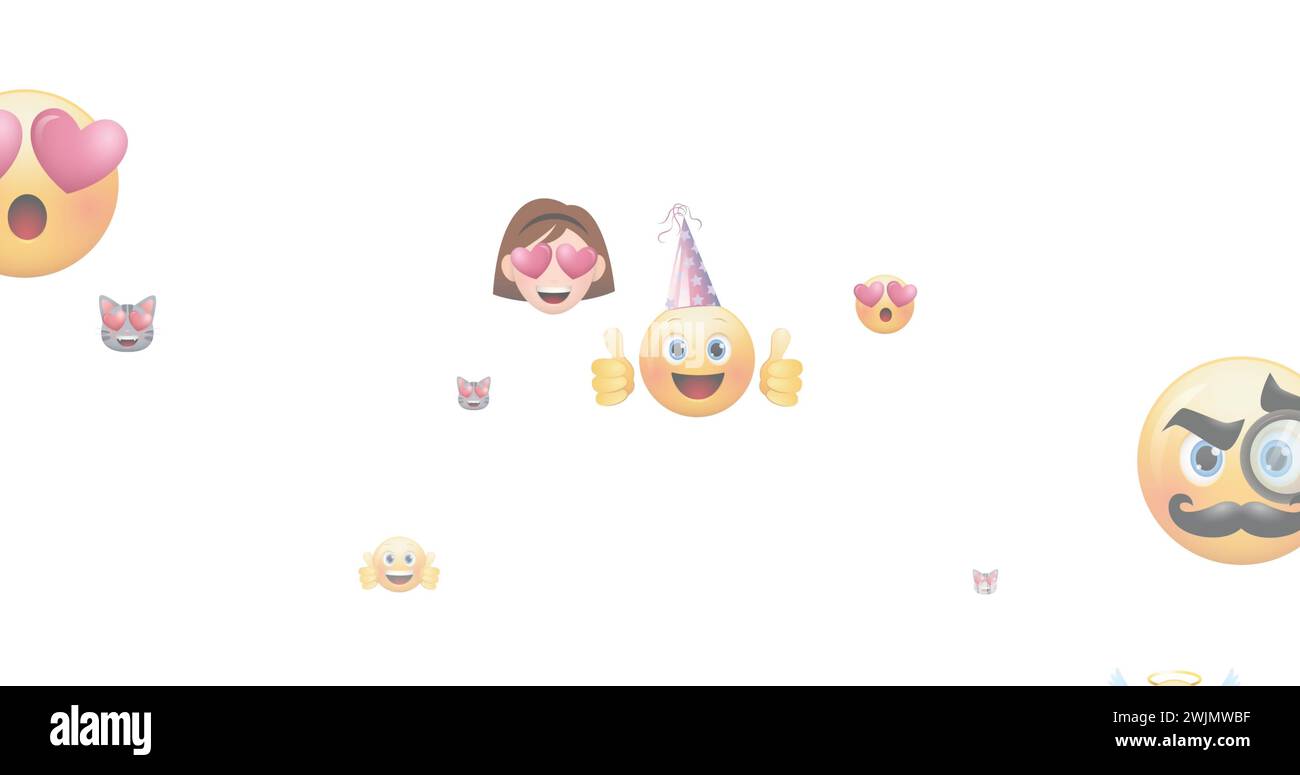 Image of multiple emoji icons flying up on white background Stock Photo ...