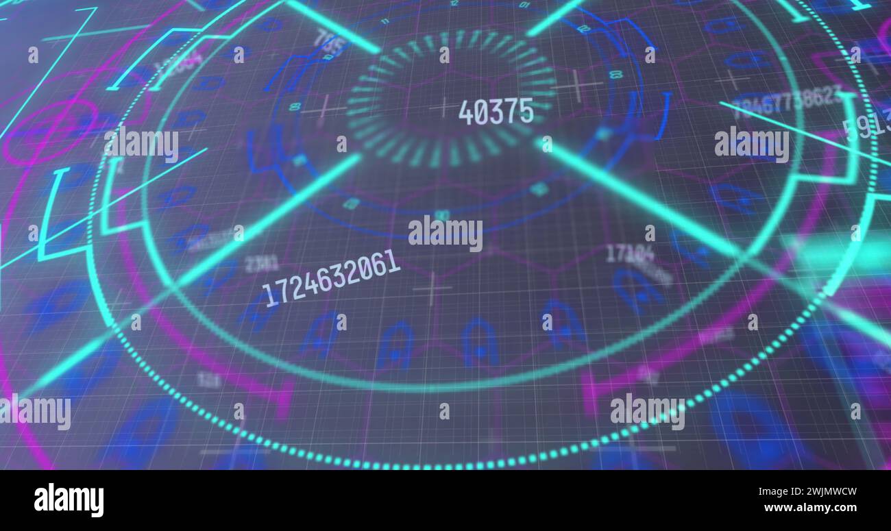 Image of scope scanning and numbers changing on grid in background Stock Photo - Alamy