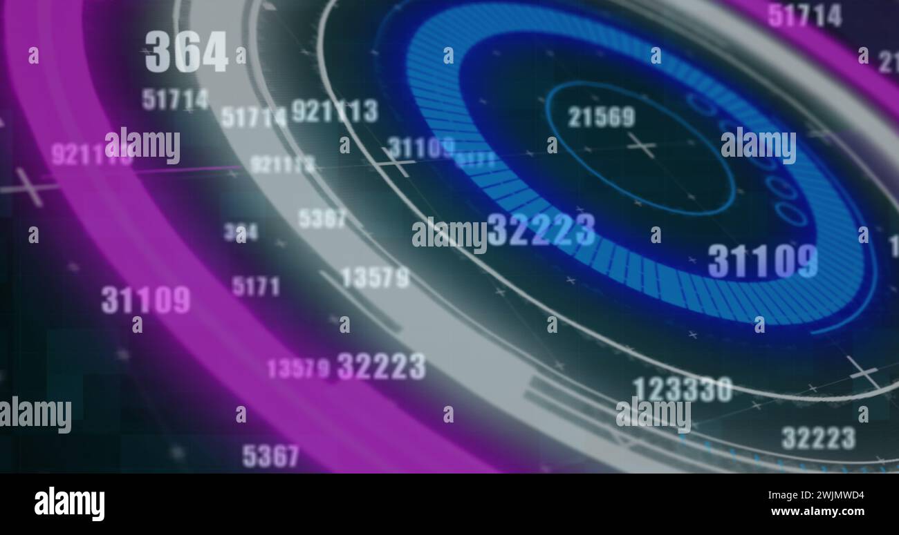 Image of scope scanning and numbers changing over grid in background Stock Photo - Alamy