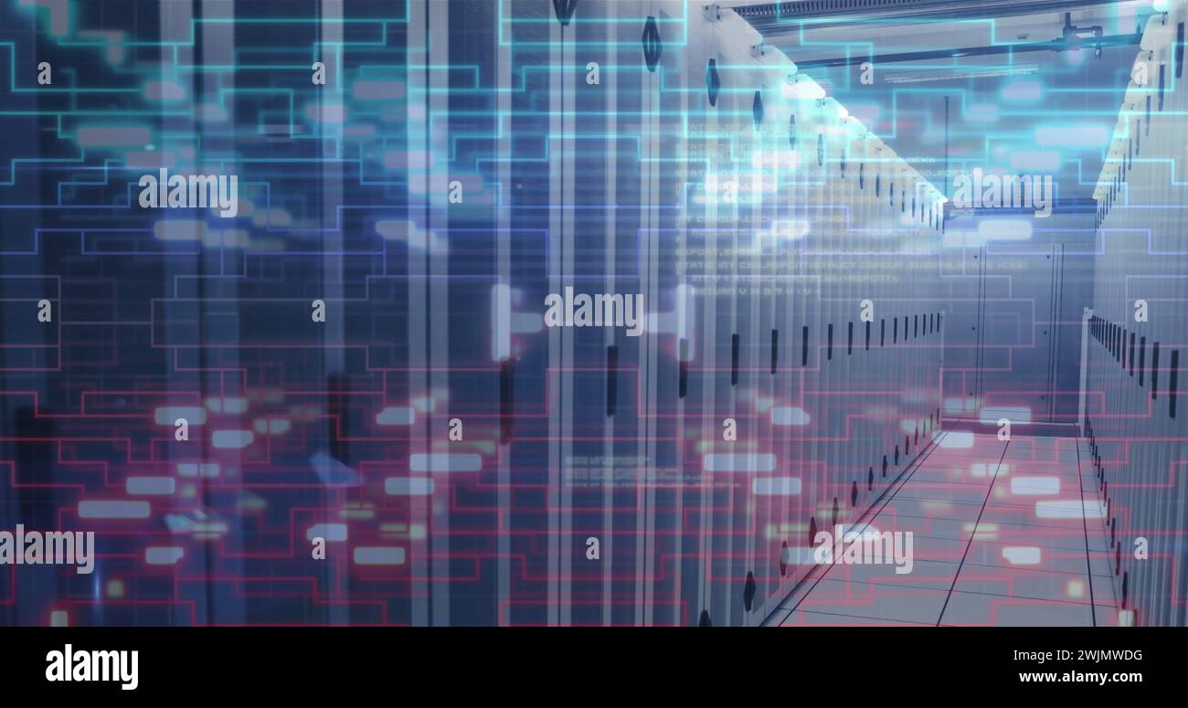 Image of servers, connections and data processing over circuit board ...