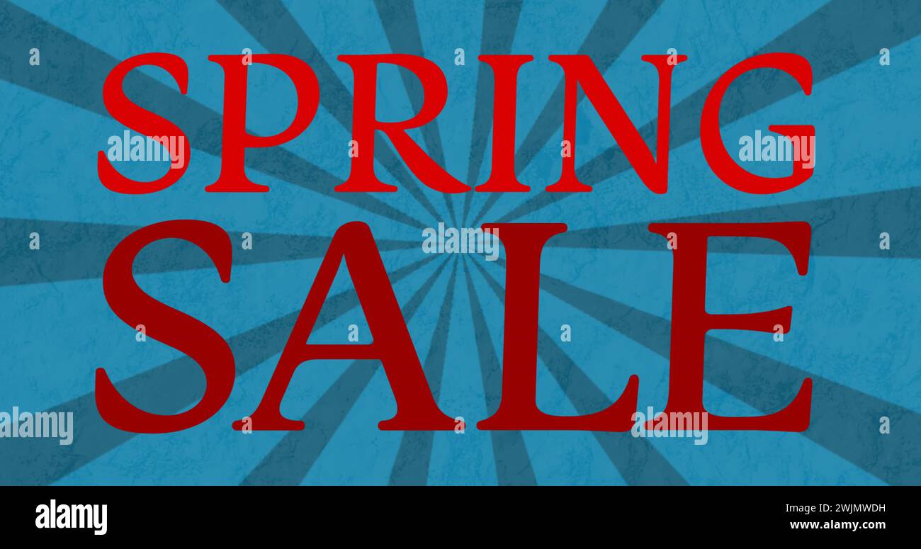 Image of spring sale text in red letters over spinning blue stripes in ...