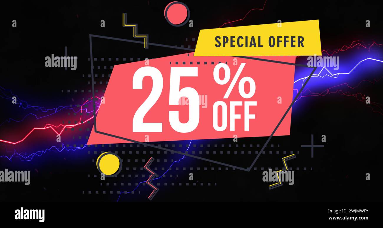 Image of special offer 25 percent off text on electric light trails ...