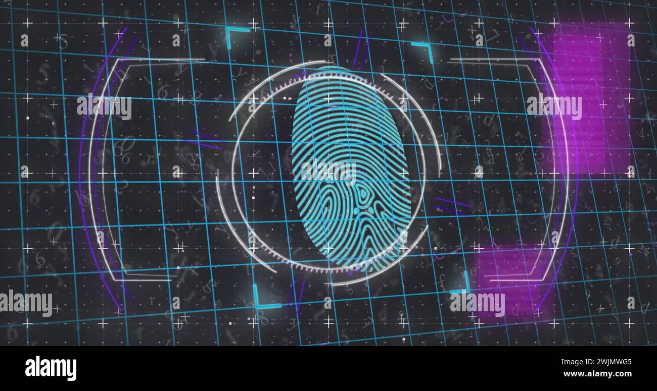 Image of scope scanning and biometric fingerprint data processing on black background Stock ...