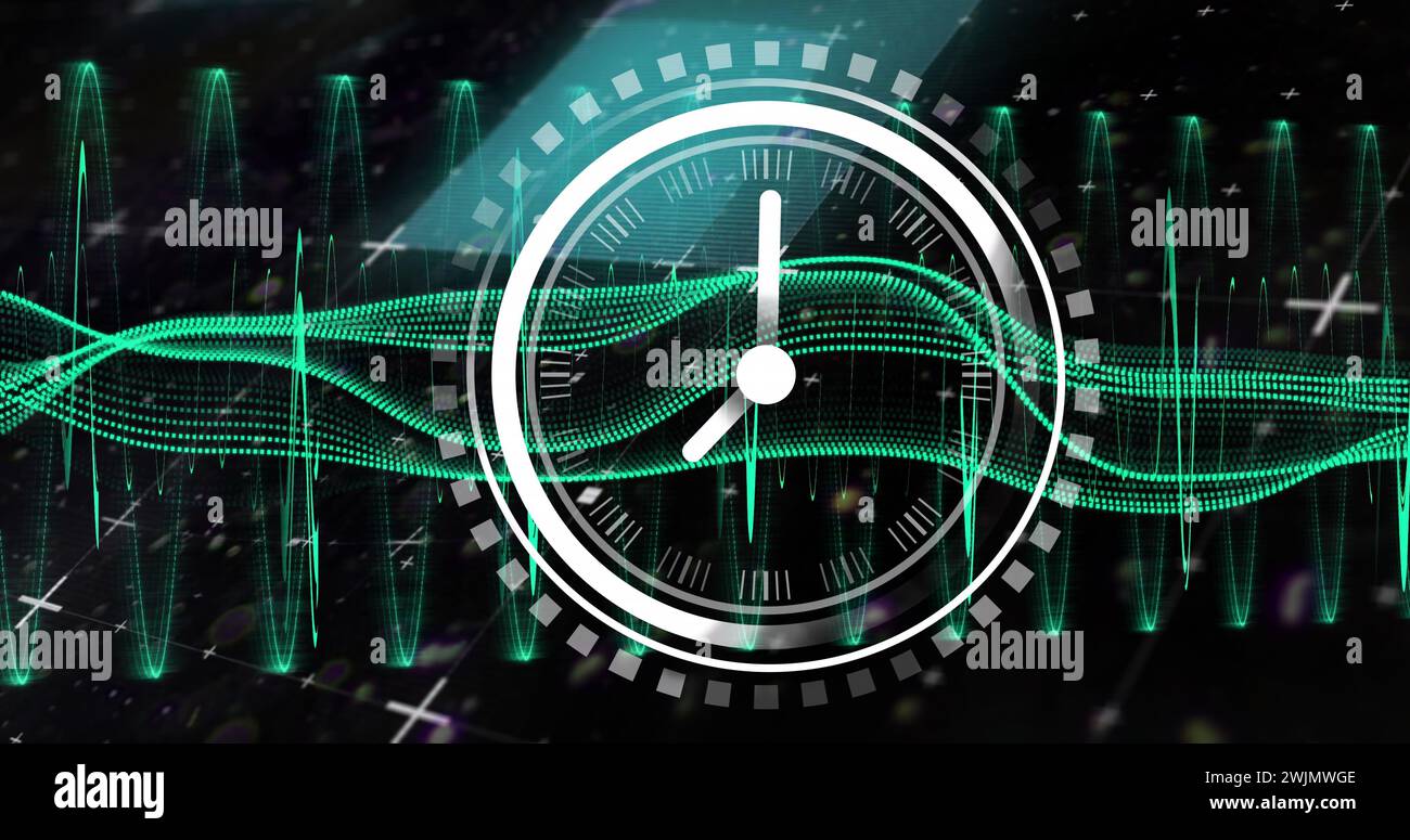 Image of clock and data processing over connections Stock Photo - Alamy
